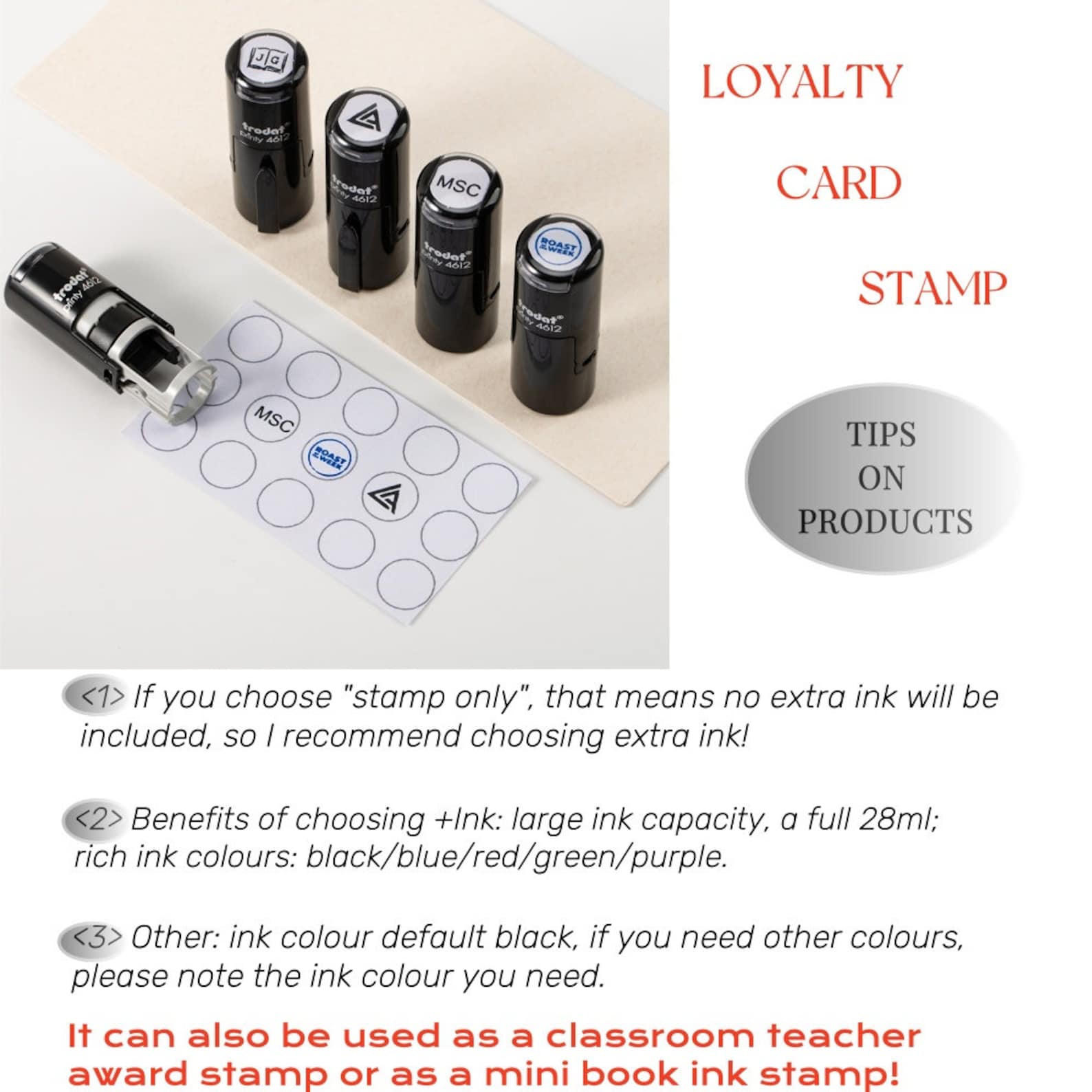 Loyalty Card Stamp, Custom Your Own Logo Stamp, Self Inking Small Round ...