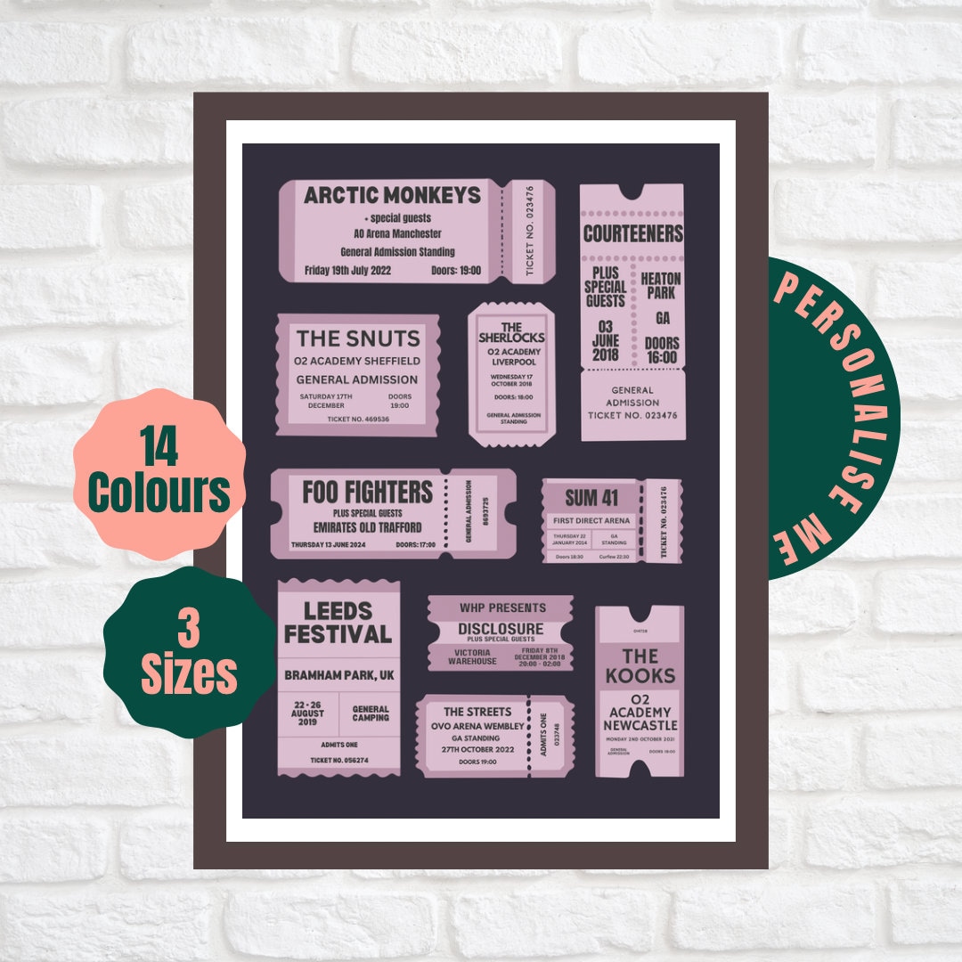 Custom Gig Ticket Poster // Personalised Concert Ticket Stub Print ...