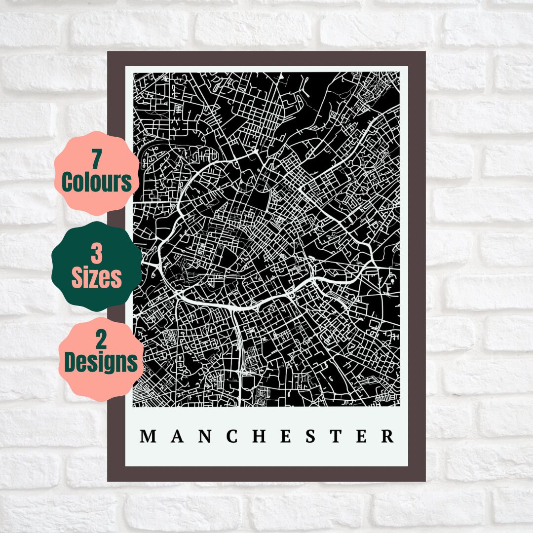 Manchester Map Poster // United Kingdom Location Poster // Minimalist ...