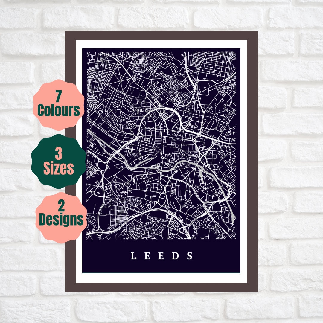 Leeds Map Poster // United Kingdom Location Poster // Minimalist Wall ...