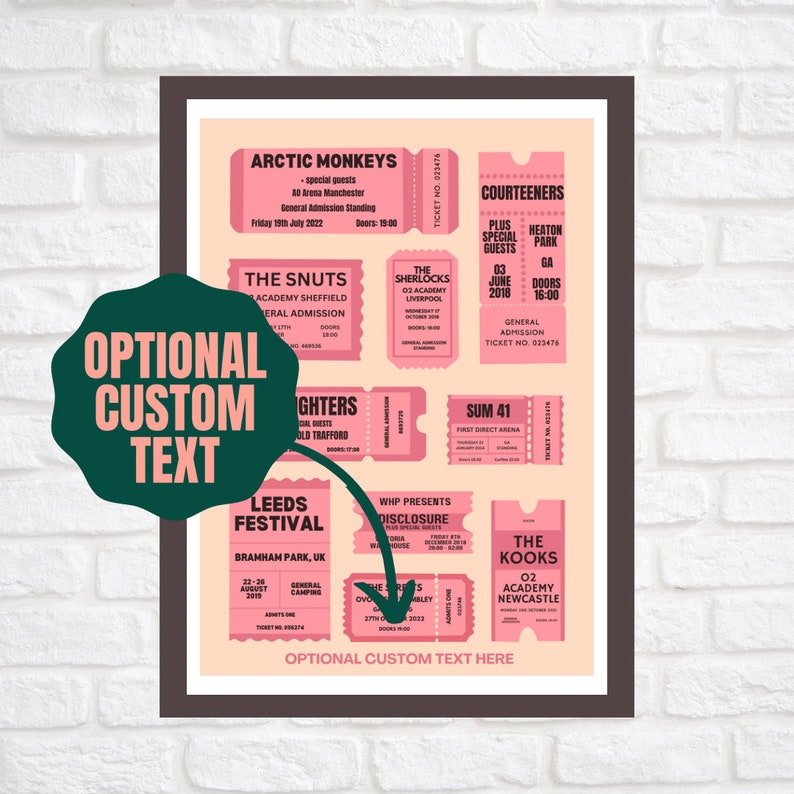 Custom Gig Ticket Poster // Personalised Concert Ticket Stub Print ...