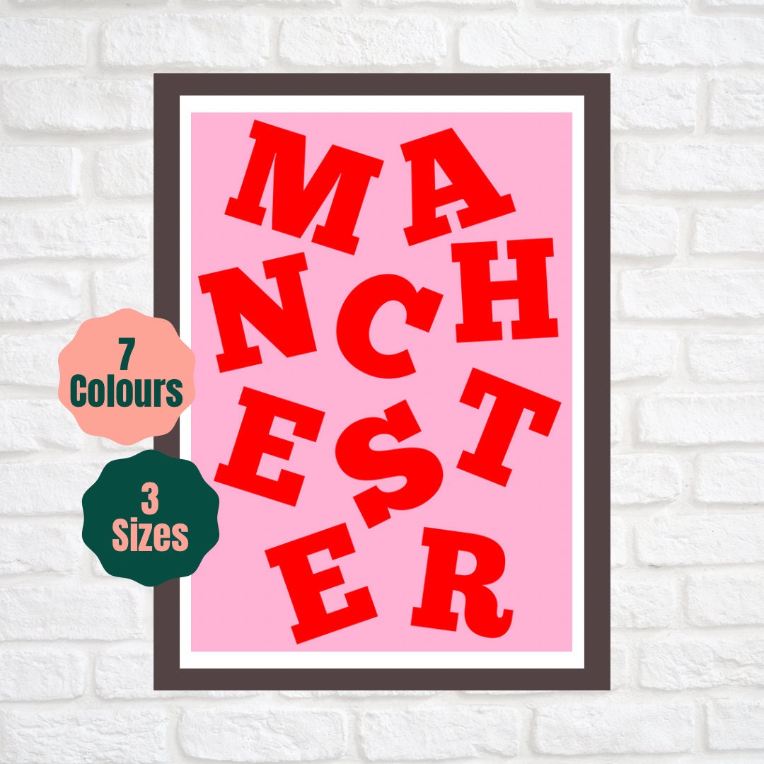 Manchester Typography Poster// UK City Prints // Hometown Wall Art A2 ...
