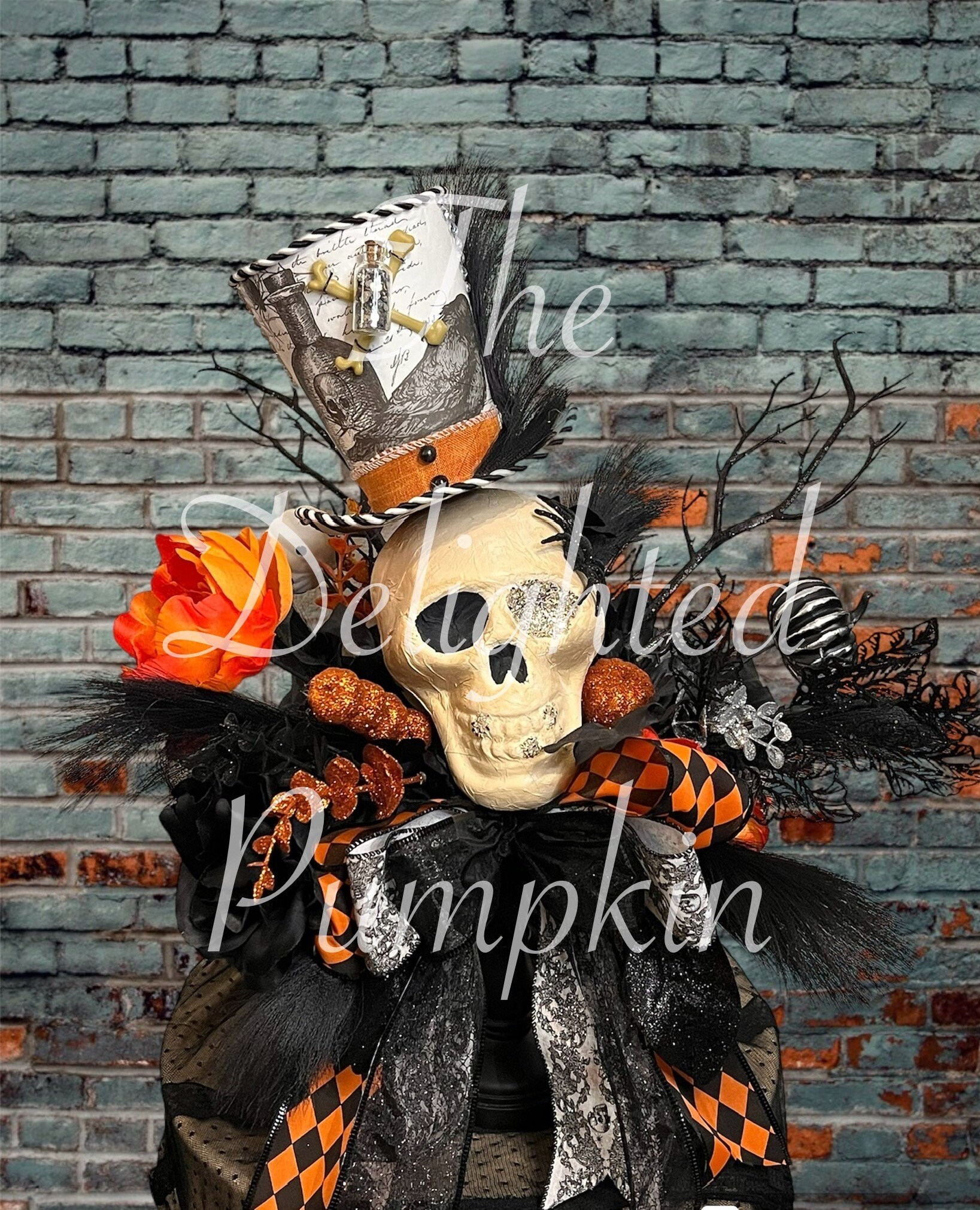 Top Hat Skull Halloween Floral Centerpiece - Etsy