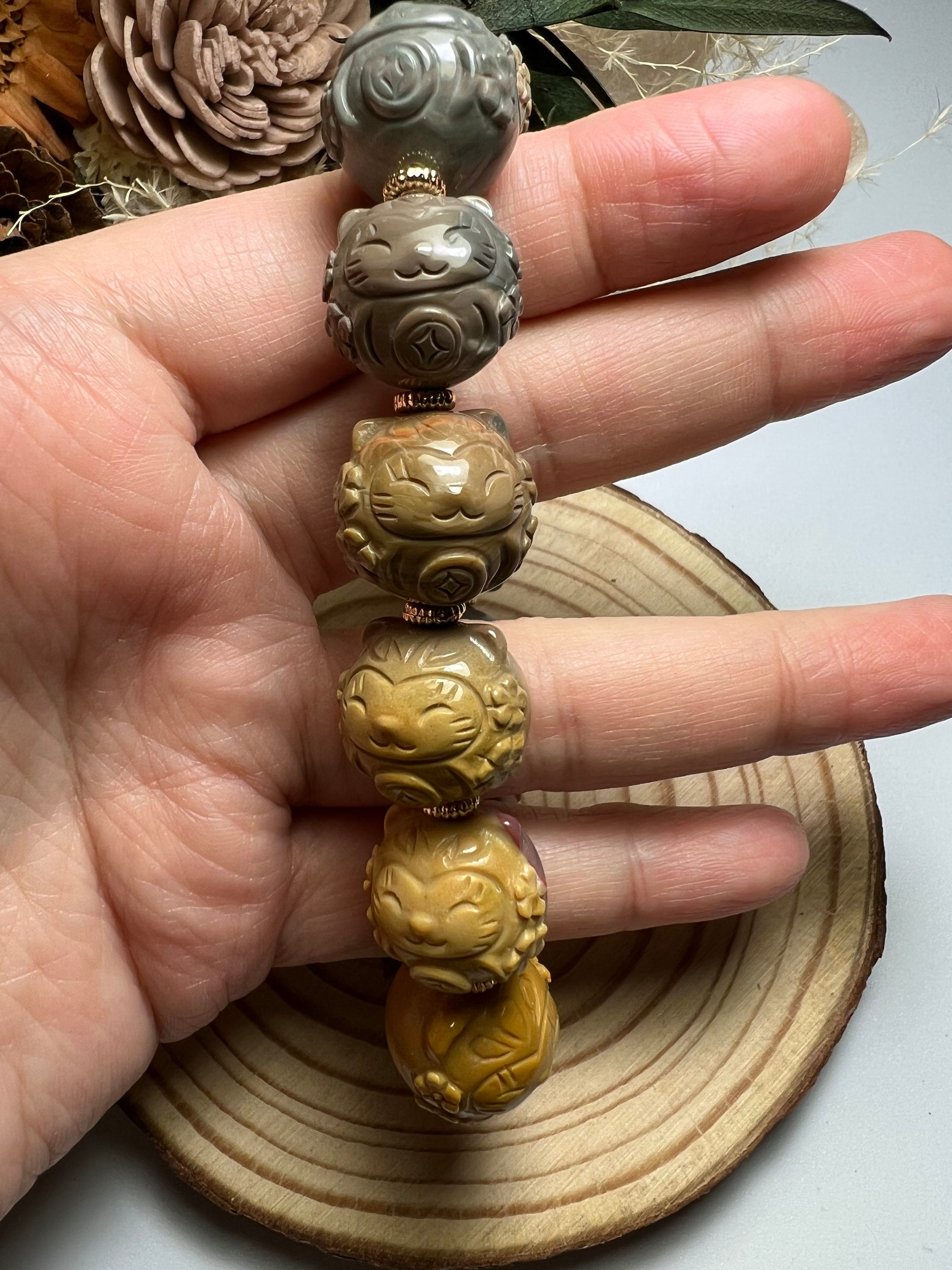 Alashan Rock Agate Sculpted Bead Cat , Gold Swallower & Mermaid Unique ...