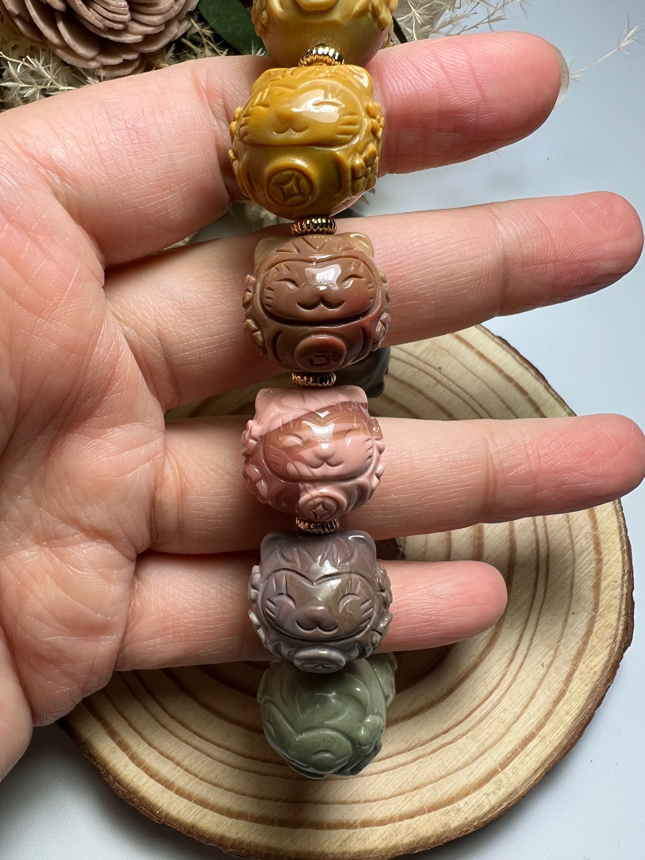 Alashan Rock Agate Sculpted Bead Cat , Gold Swallower & Mermaid Unique ...