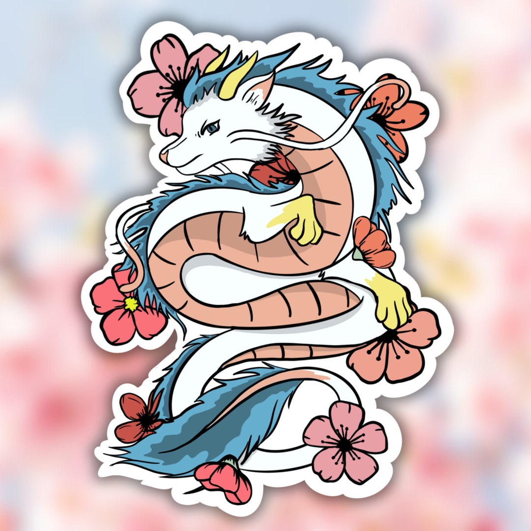 Spirited Away Sticker Haku Dragon Cherry Blossom Glossy Vinyl Decal ...