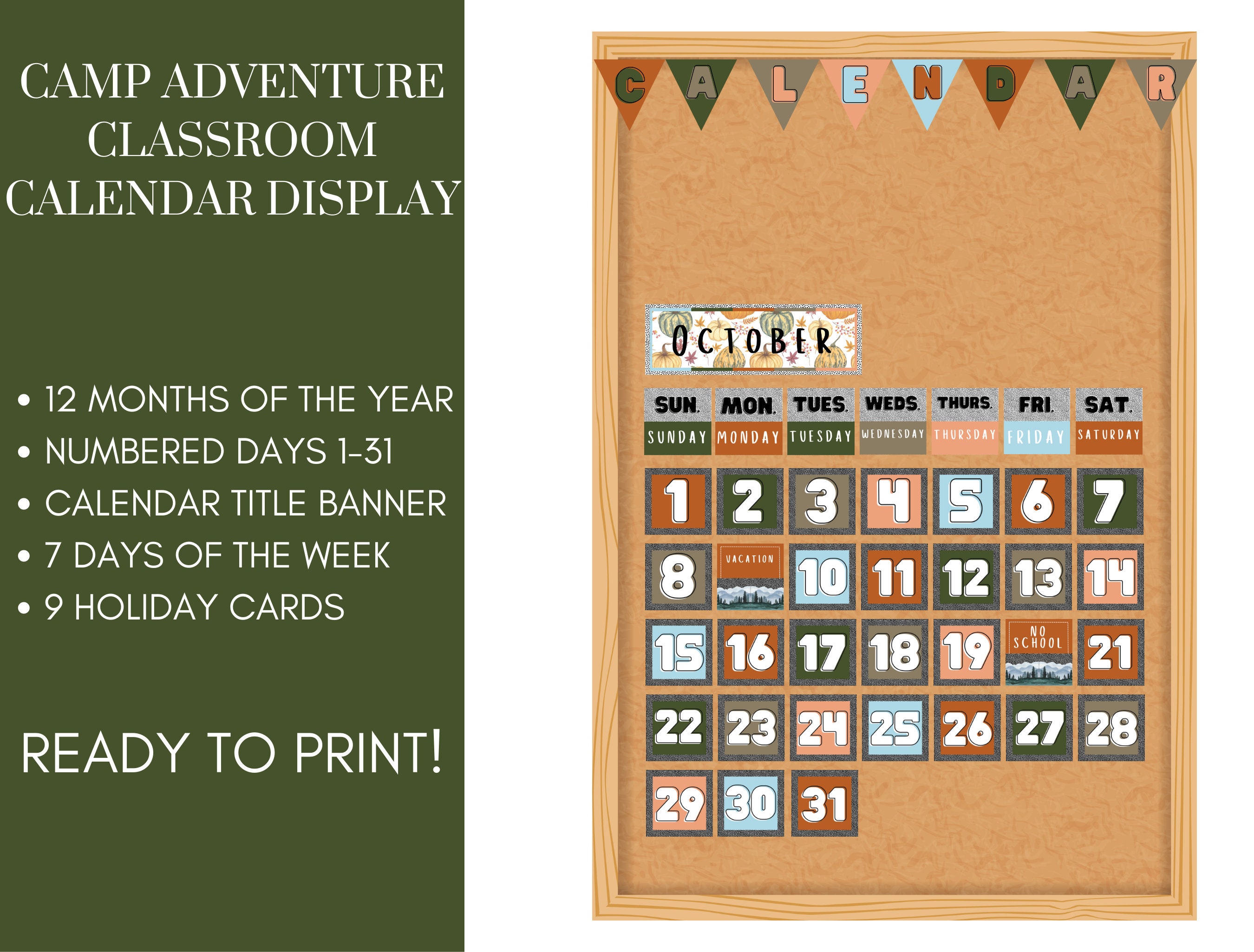 Classroom Calendar Display Adventure Camp Themed Classroom Decorations ...