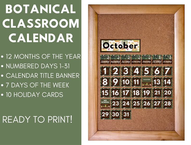 Botanical Themed Calendar Display Kit for Teachers DIGITAL DOWNLOAD ...