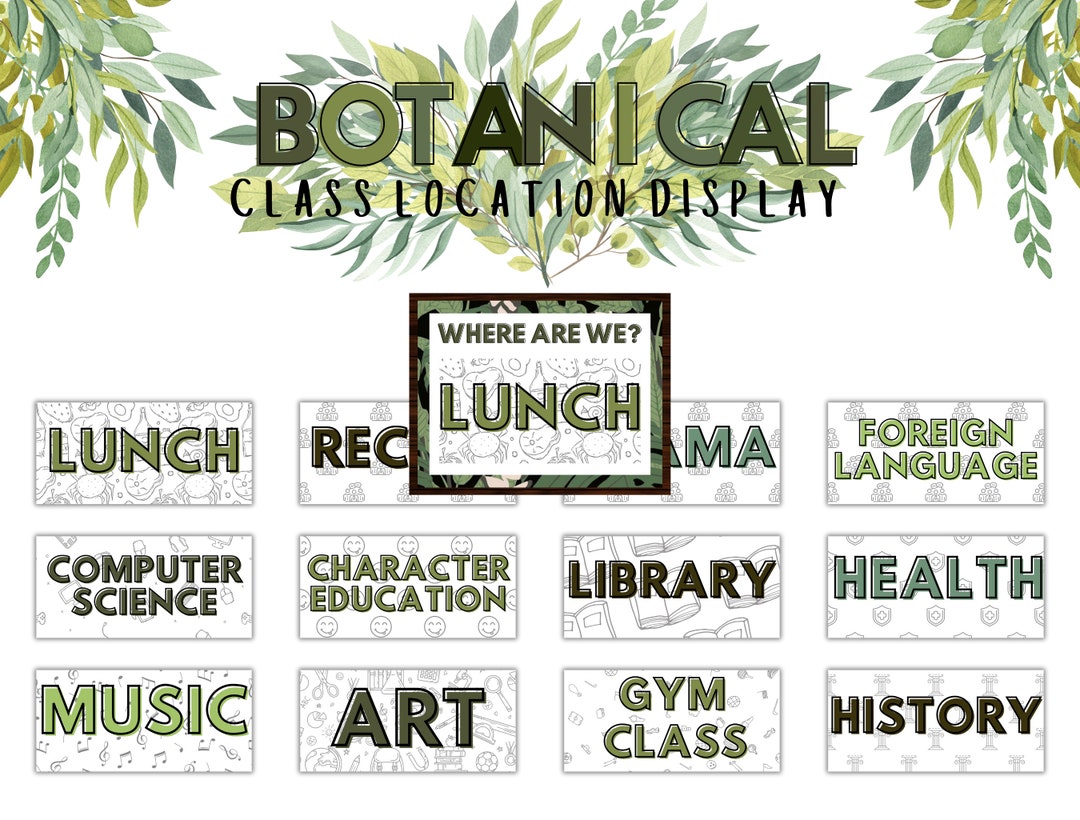 Botanical Themed Class Location Sign With Interchangeable - Etsy