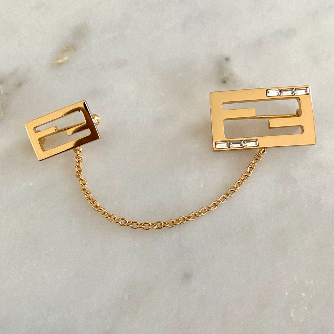 Fendi Classic Logos Stones Pin Brooches - Etsy