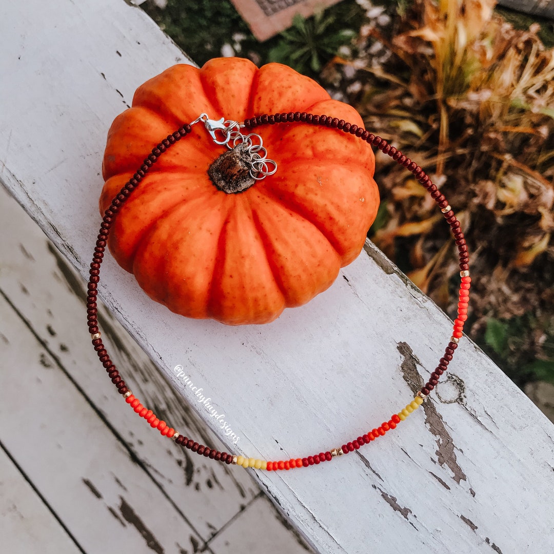 AUTUMN LEAVES Autumn, Fall, Beaded Boho/western Choker Necklace, Gold ...