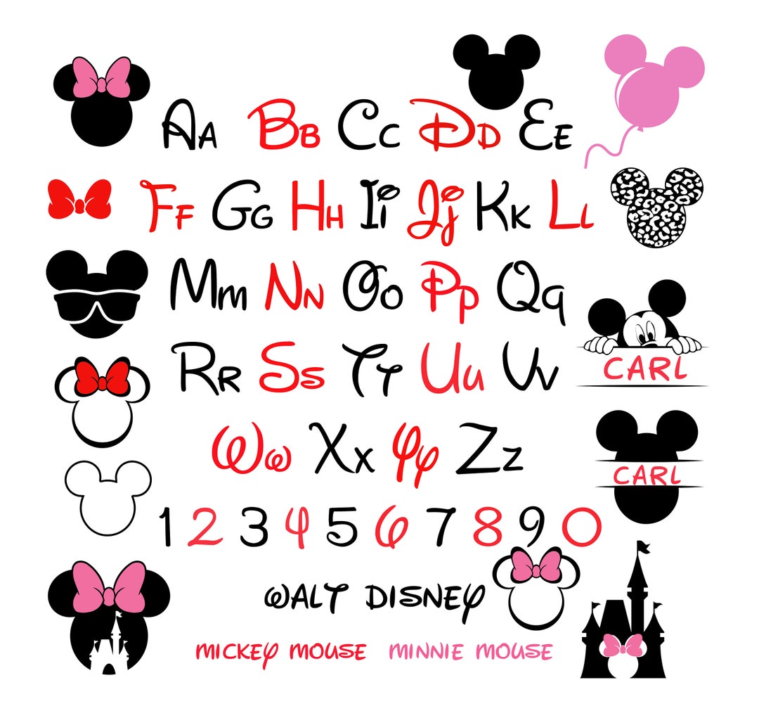 Mickey Mouse Split Monogram Alphabet Numbers Symbols SVG PNG, Mickey ...