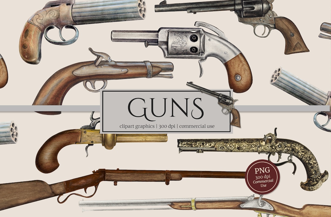 Vintage Guns PNG Clipart, Illustrations of Pistols, Revolvers, Rifles ...