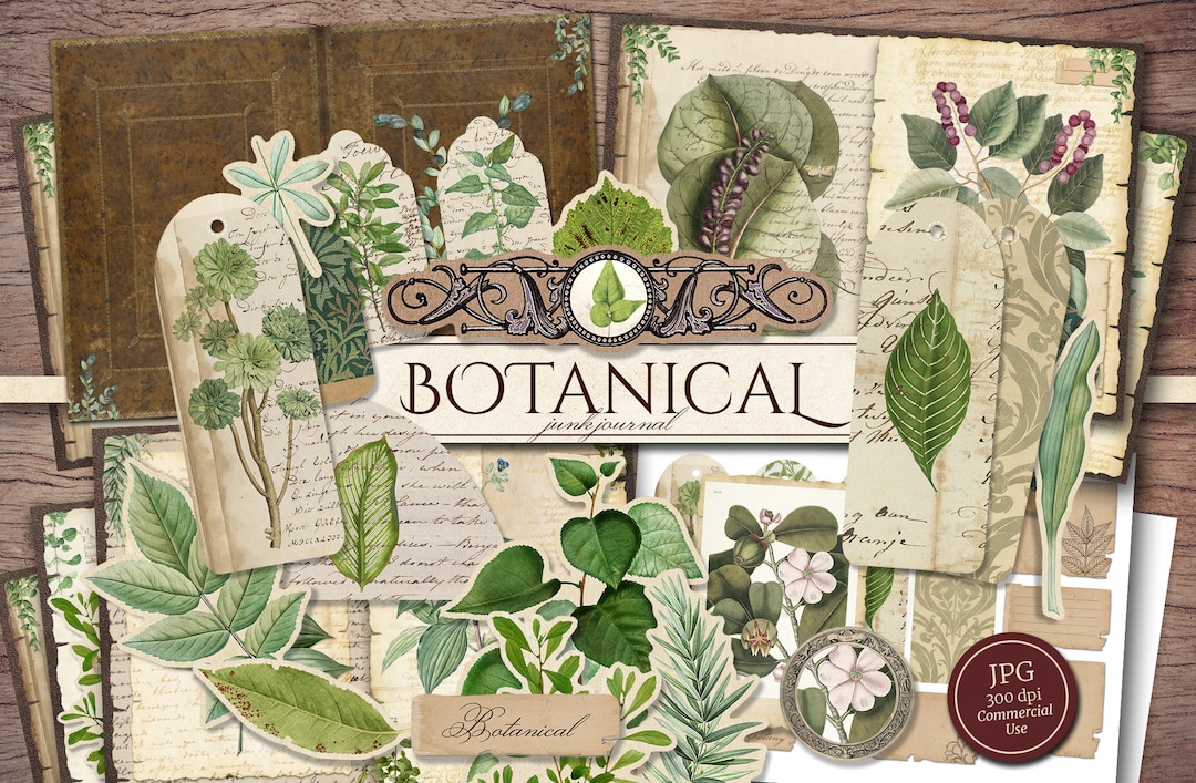 Botanical Junk Journal Kit (printable JPG Pages With Ephemera, Cover ...