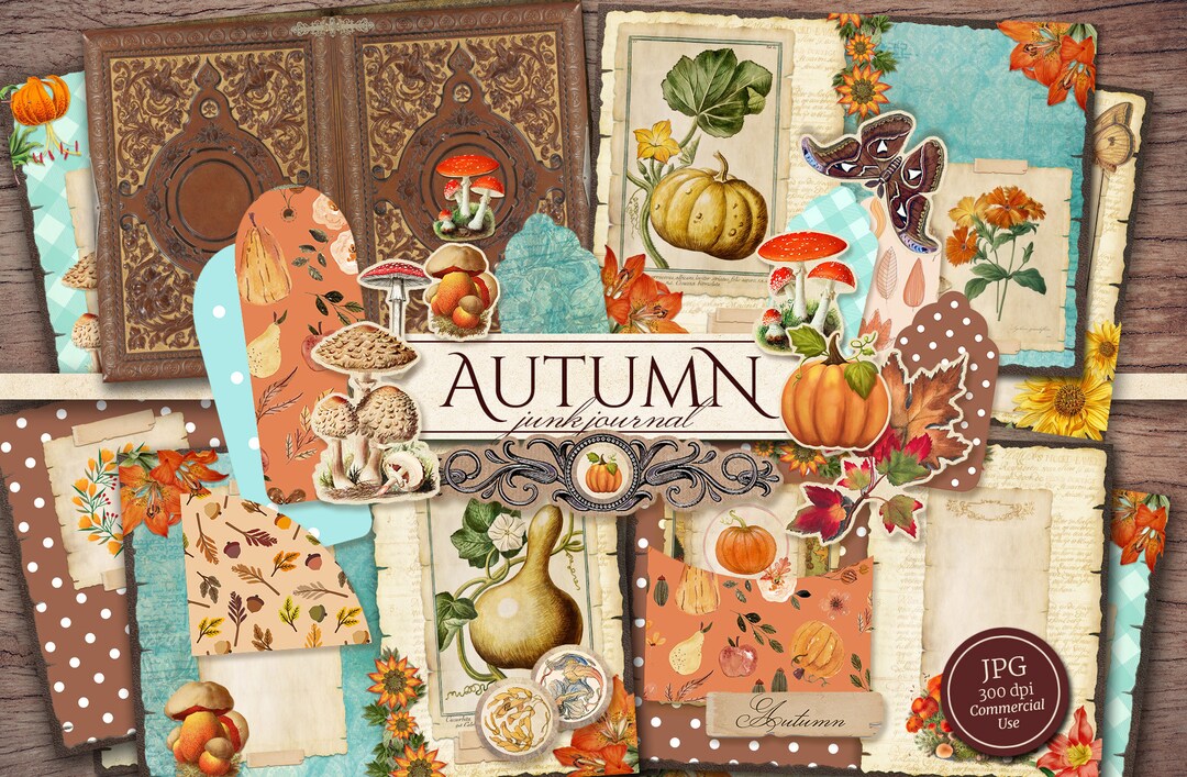 Autumn Junk Journal Kit (printable JPG Pages With Ephemera, Cover, Tags ...