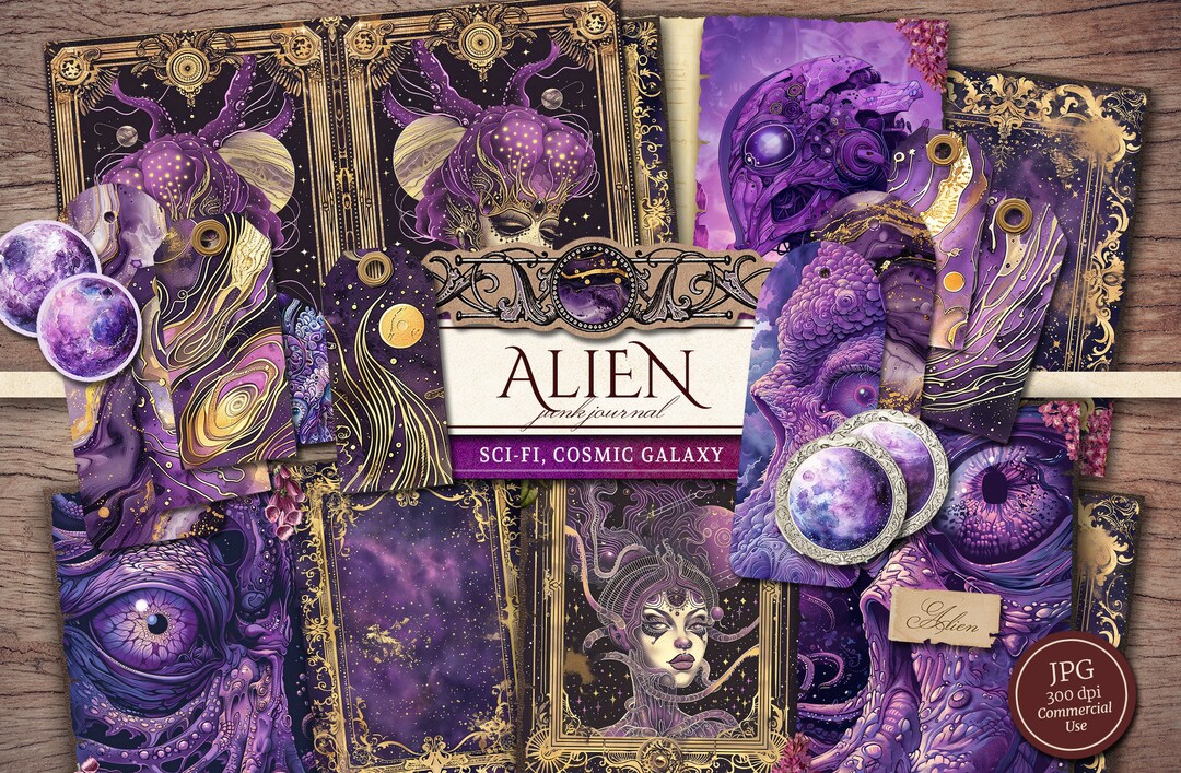 Alien Junk Journal Kit printable JPG Pages With Ephemera, Tags, Space ...