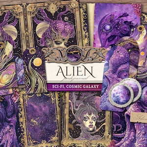 Alien Junk Journal Kit printable JPG Pages With Ephemera, Tags, Space ...