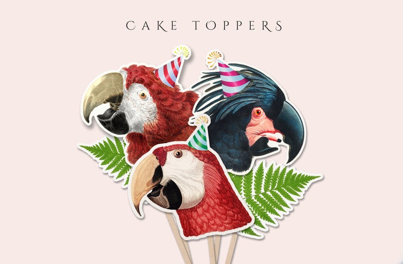 Printable Parrot Cake Topper (in JPG), Animals With Hat Cake Topper ...