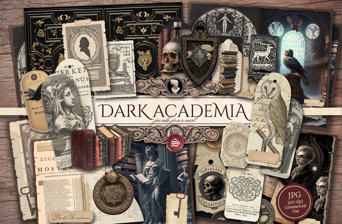 Dark Academia Junk Journal Kit (printable JPG Pages With Ephemera), Old ...