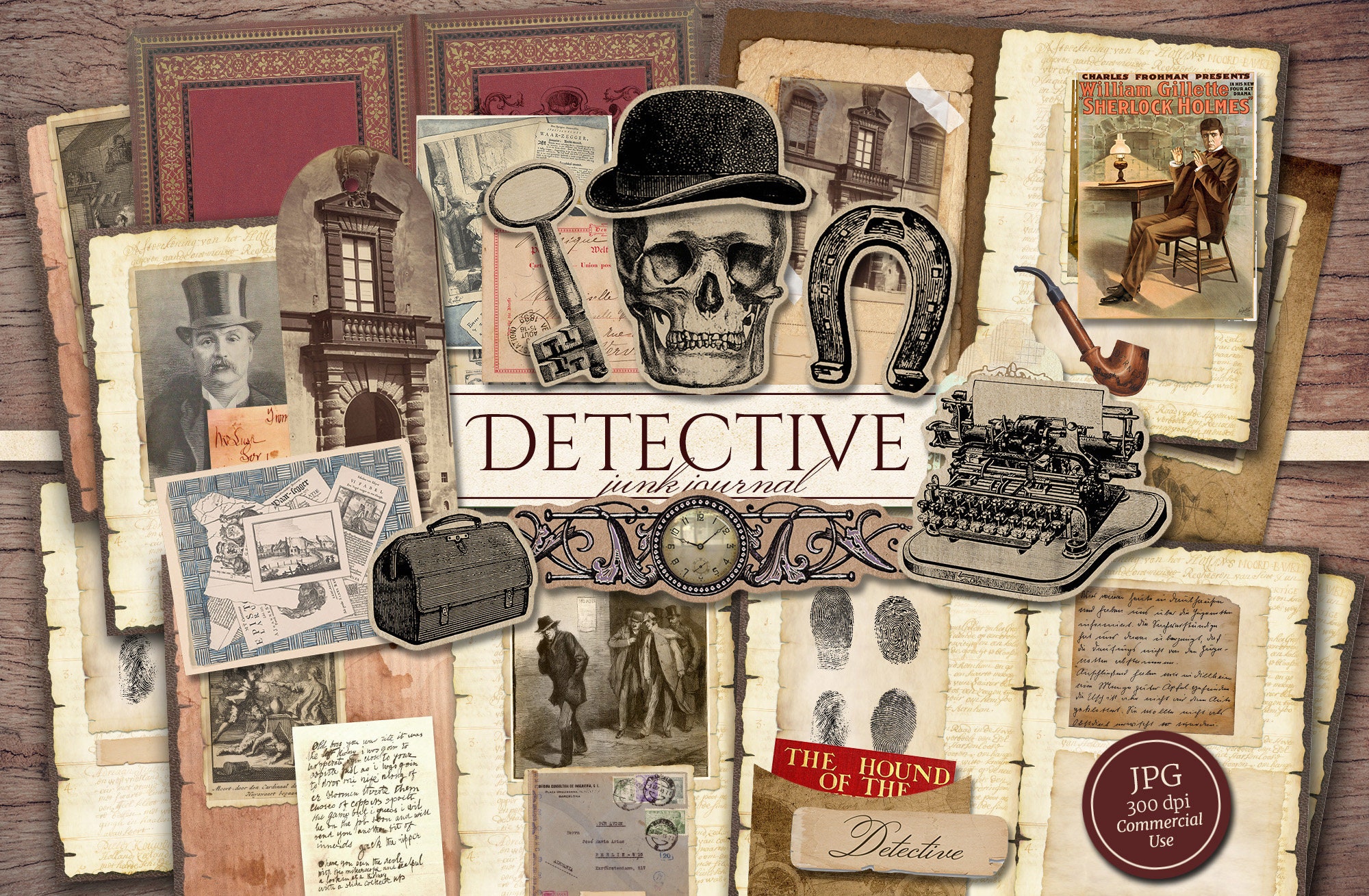 Detective Junk Journal Kit (printable JPG Pages With Ephemera, Cover ...