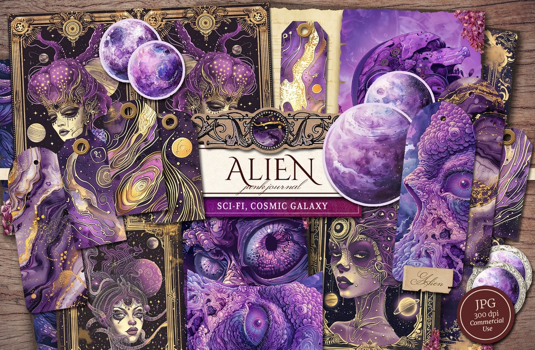 Alien Junk Journal Kit printable JPG Pages With Ephemera, Tags, Space ...