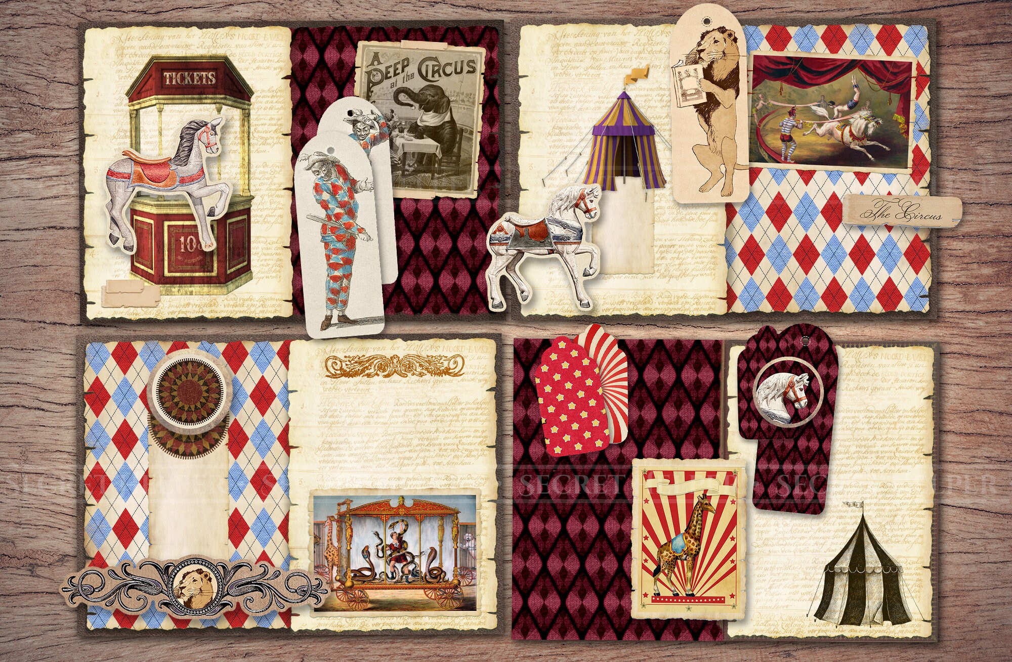 Circus Junk Journal Kit printable JPG Pages With Ephemera - Etsy
