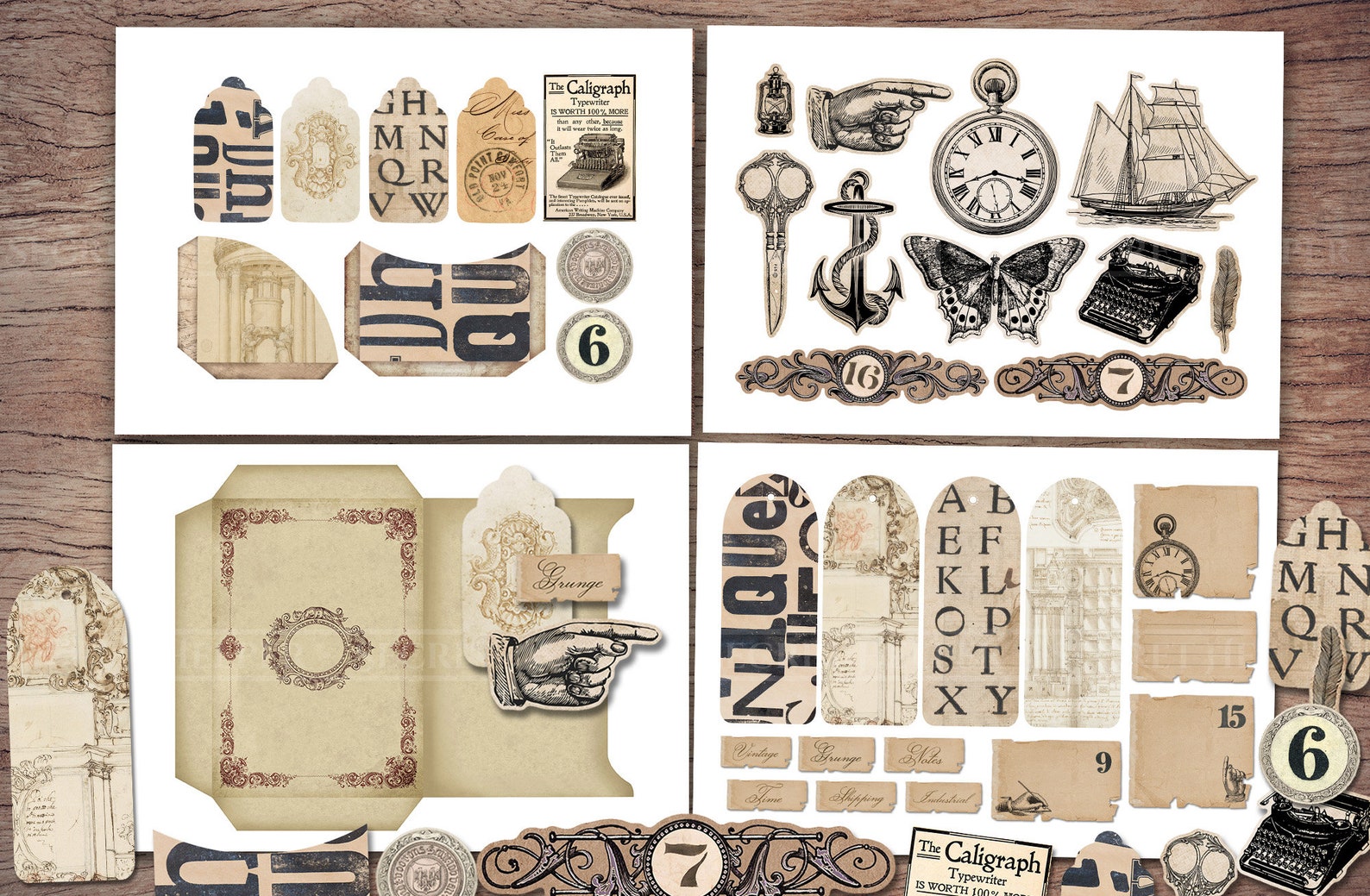 Vintage Grunge Junk Journal Kit (printable JPG Pages With Ephemera ...