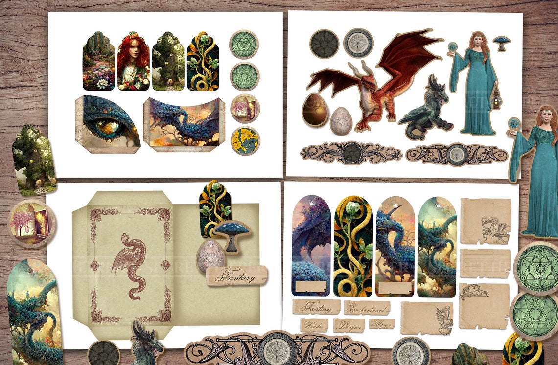 Fantasy Junk Journal Kit printable JPG Pages With Ephemera - Etsy