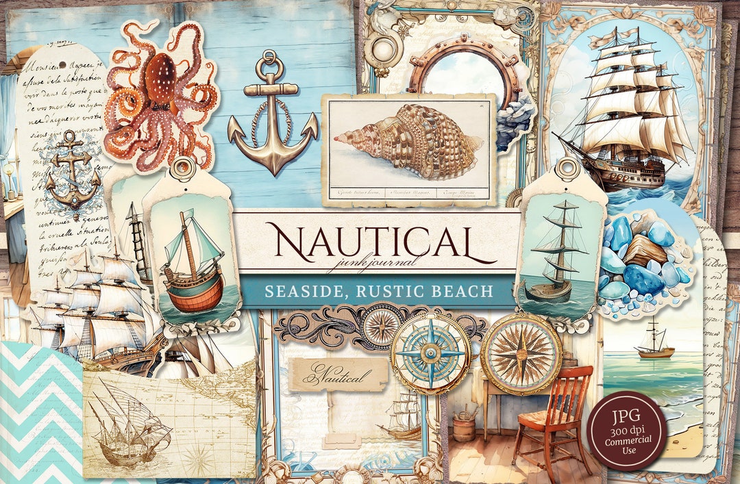 Nautical Junk Journal Kit (printable JPG Pages With Ephemera, Tags ...