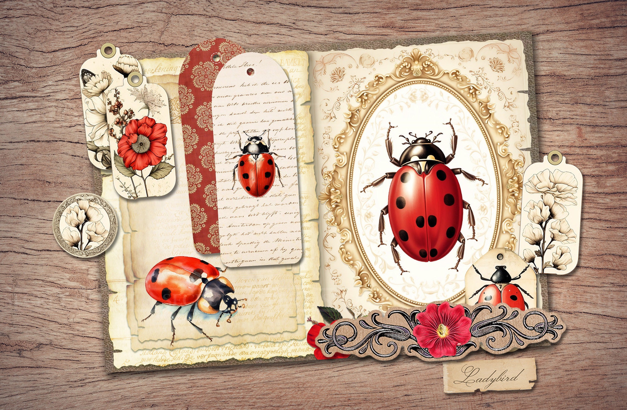 Ladybird Junk Journal Kit (printable JPG Pages With Ephemera, Tags ...