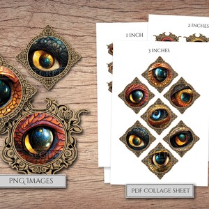 Printable Dragon Eyes (PNG, PDF Collage Sheet), Fantasy Ephemera, Tags ...