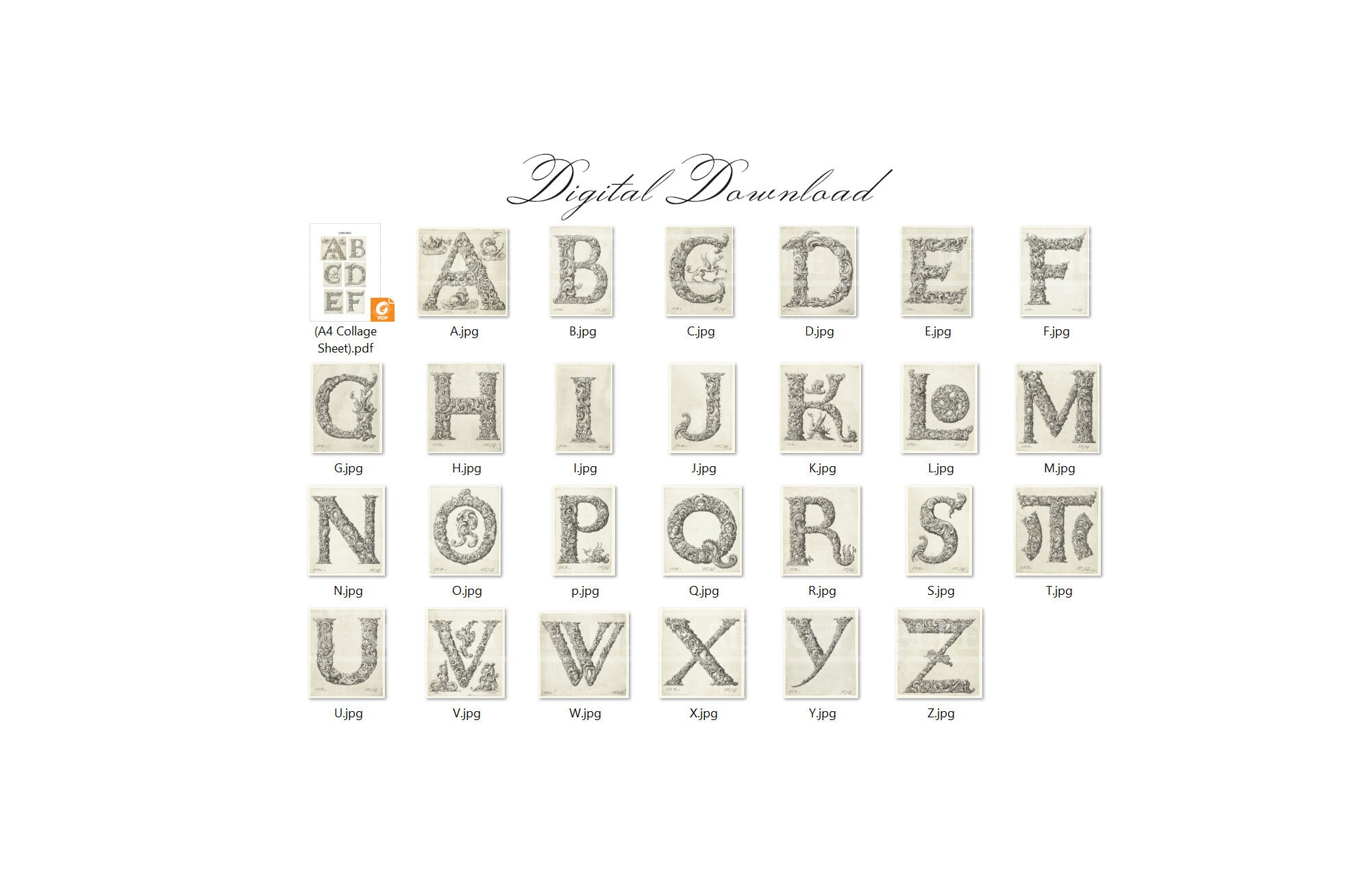 Vintage Letters Ephemera (JPG, PDF Collage Sheet), Printable Alphabet ...
