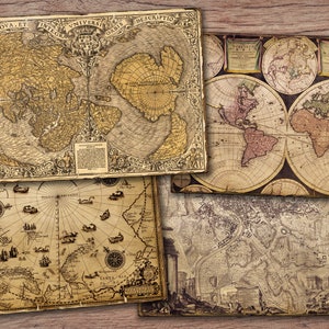 Printable Vintage Map Junk Journal Paper (in JPG), Old Map, Aged ...