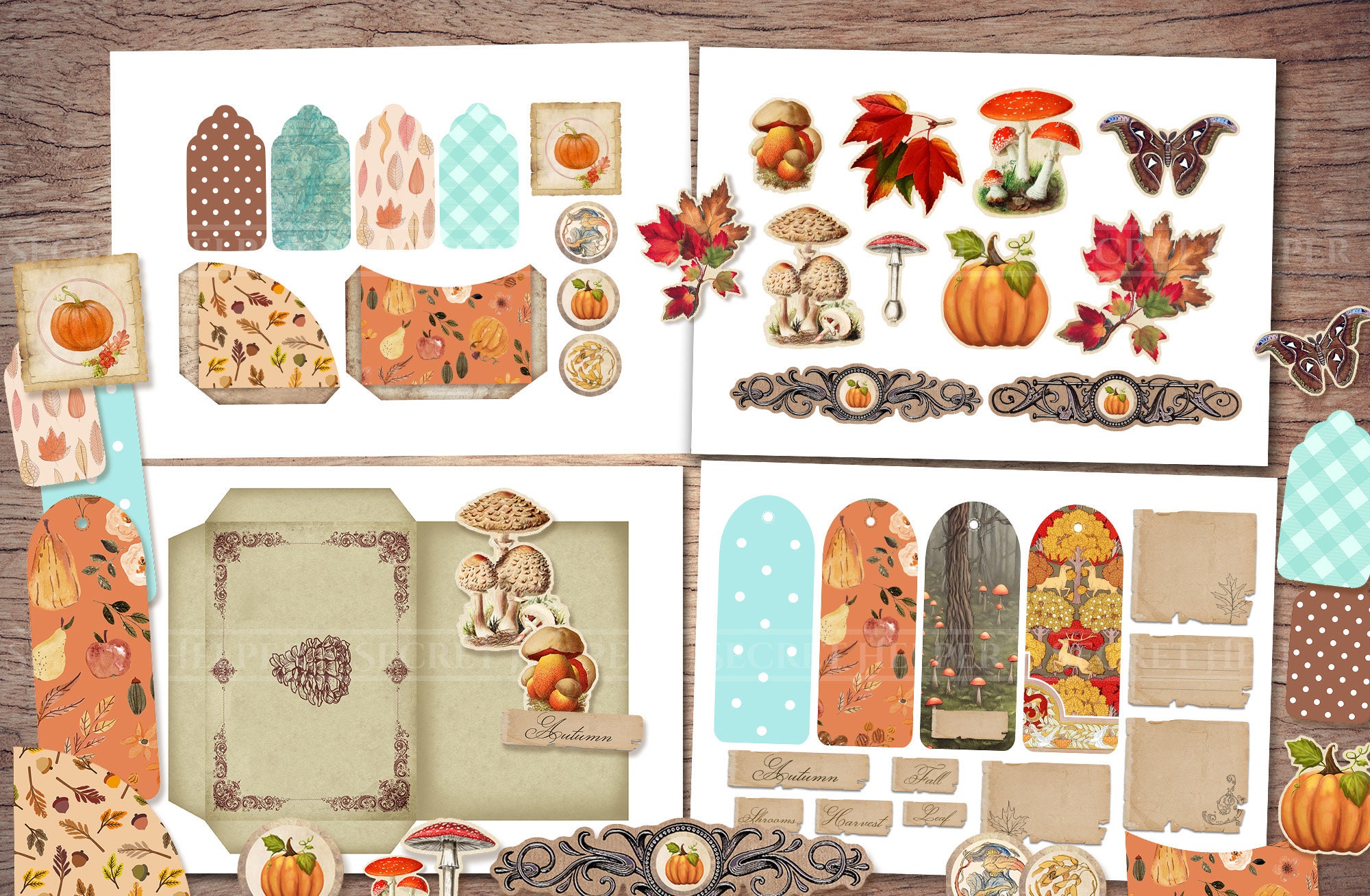 Autumn Junk Journal Kit (printable JPG Pages With Ephemera, Cover, Tags ...
