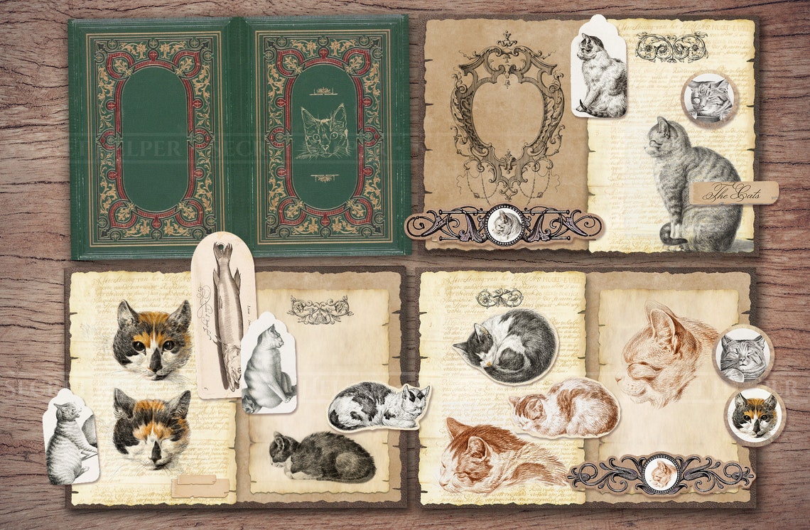 Cats Junk Journal Kit printable JPG Pages With Ephemera - Etsy