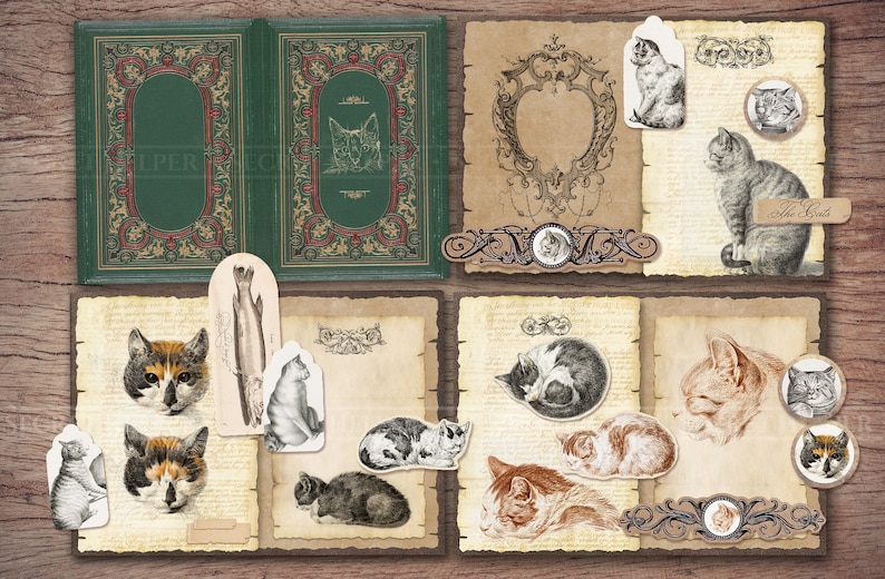 Cats Junk Journal Kit (printable JPG Pages With Ephemera, Cover ...