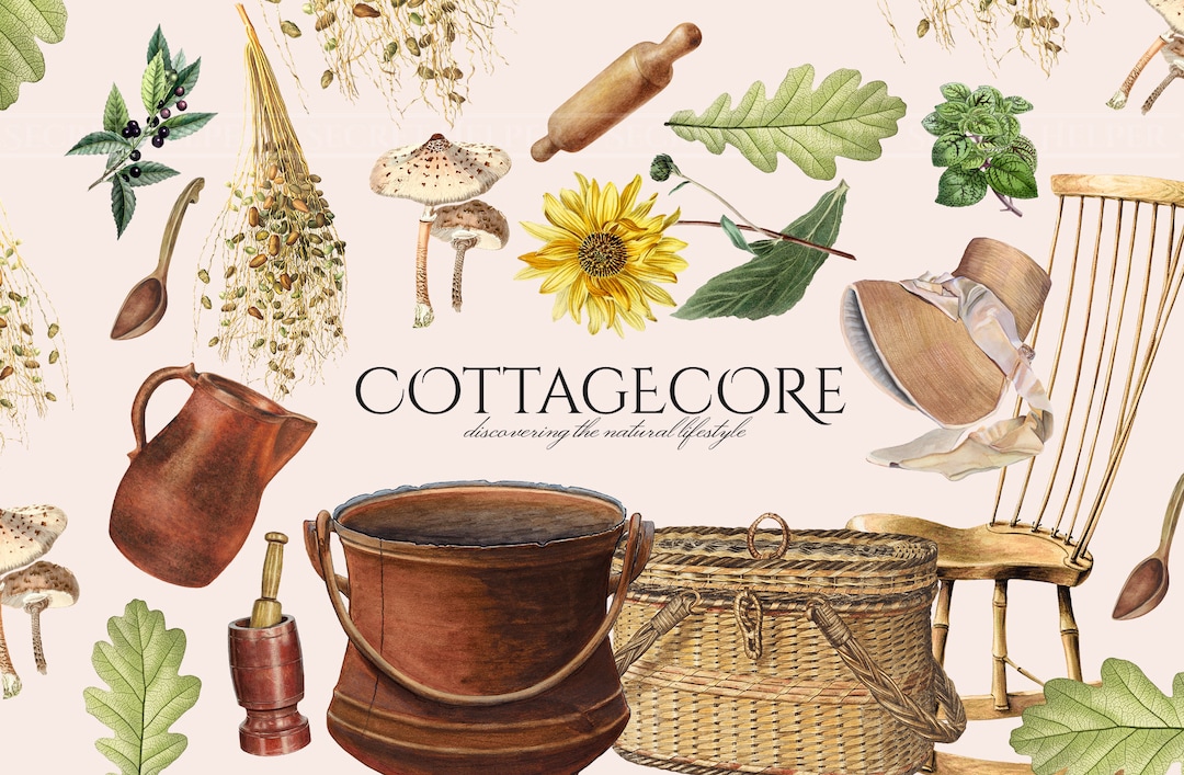 Cottagecore Clipart in PNG, Country Chic, Green Witch Cottage, Rustic ...