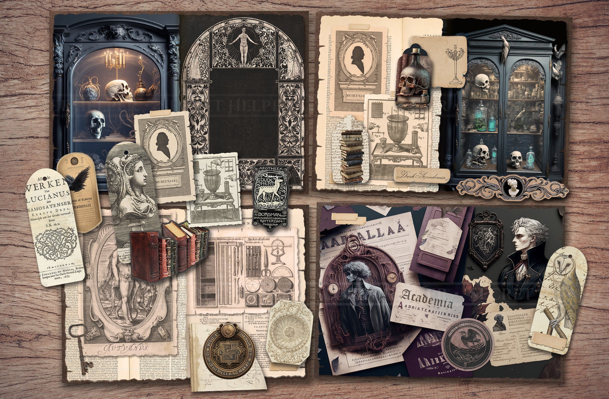 Dark Academia Junk Journal Kit (printable JPG Pages With Ephemera), Old ...