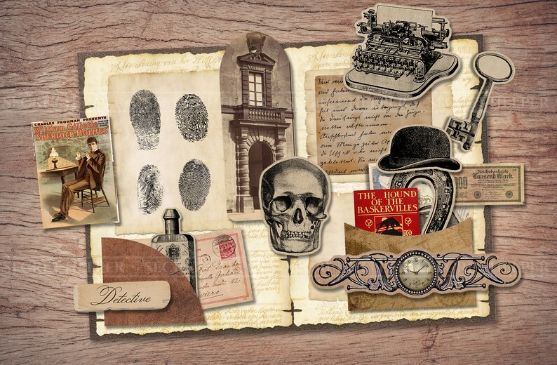 Detective Junk Journal Kit (printable JPG Pages With Ephemera, Cover ...