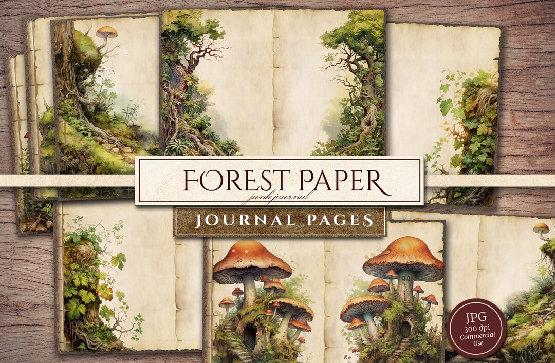 Forest Junk Journal Paper (in JPG), Trees, Moss, Nature Digital Paper ...