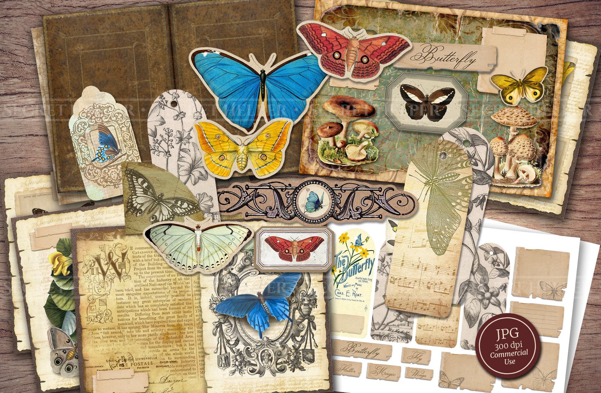 Butterfly Junk Journal Kit printable JPG Pages With Ephemera - Etsy
