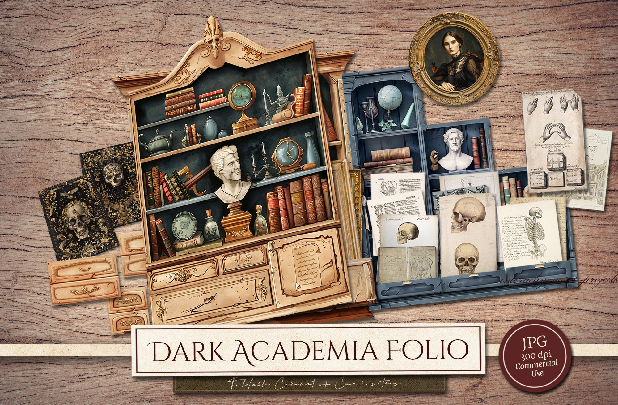 Dark Academia Folio Kit (printable JPG Pages With Ephemera), Cabinet of ...