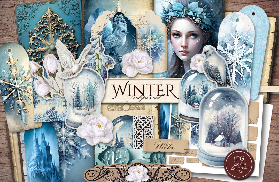 Winter Junk Journal Kit (printable JPG Pages With Ephemera, Tags ...
