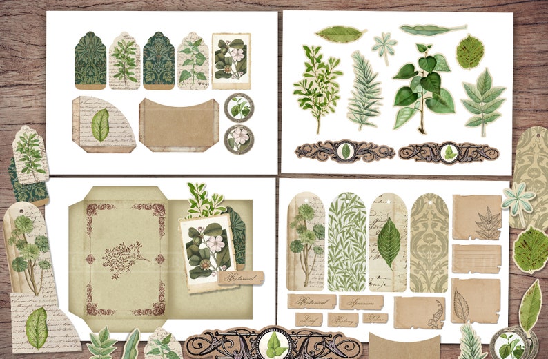 Botanical Junk Journal Kit printable JPG Pages With Ephemera - Etsy