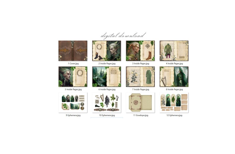 Fantasy Elf Junk Journal Kit (printable JPG Pages With Ephemera, Cover ...