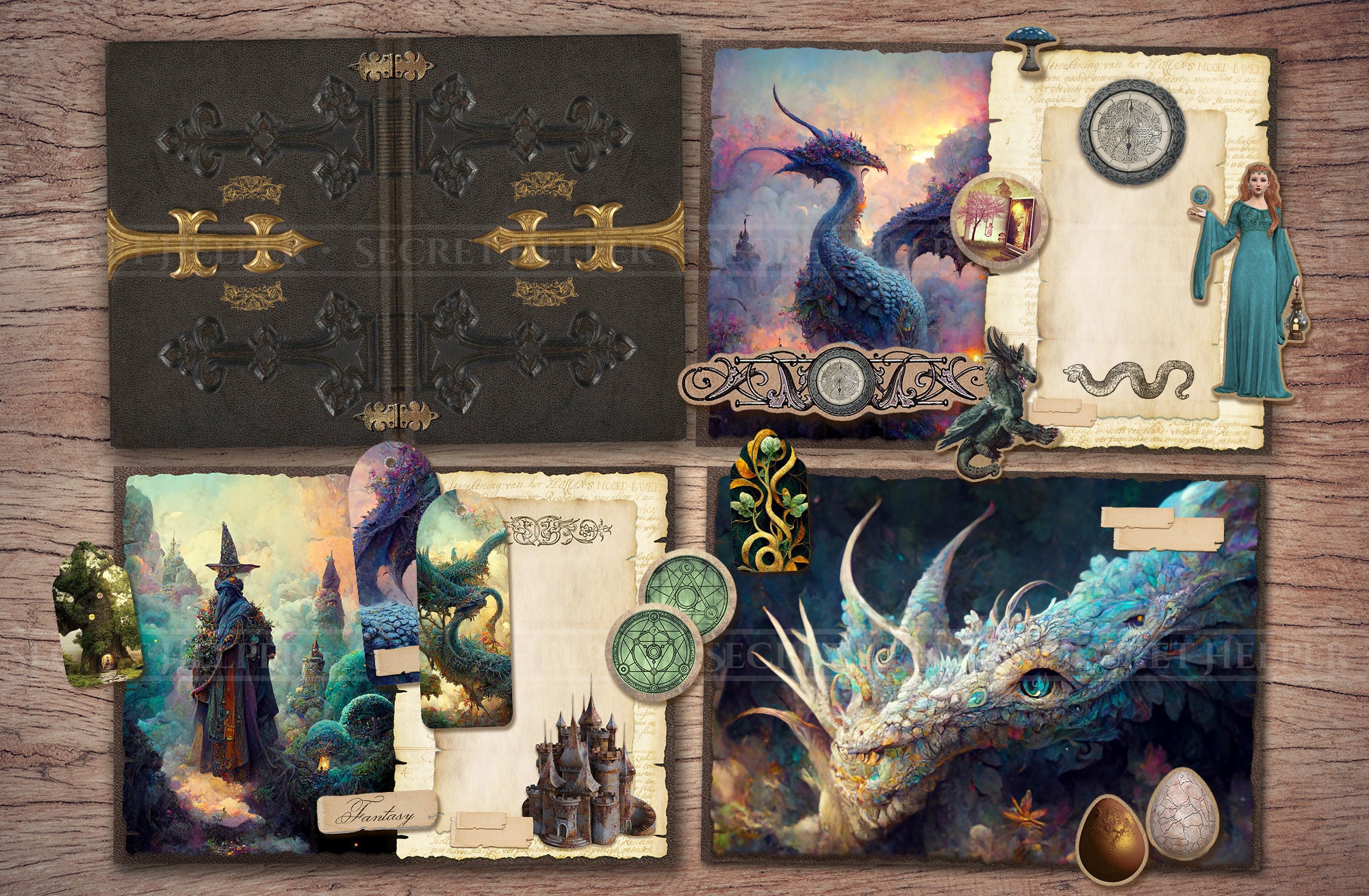 Fantasy Junk Journal Kit printable JPG Pages With Ephemera - Etsy