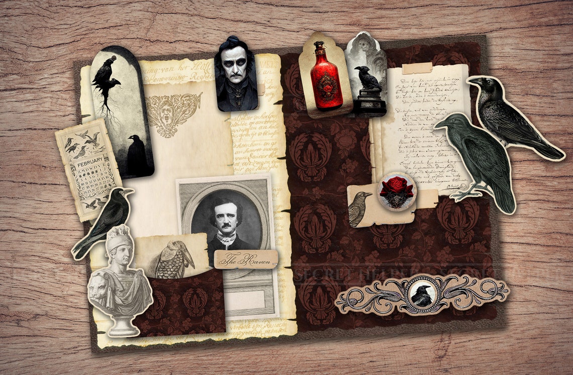 The Raven Junk Journal Kit (printable JPG Pages, Ephemera, Cover ...