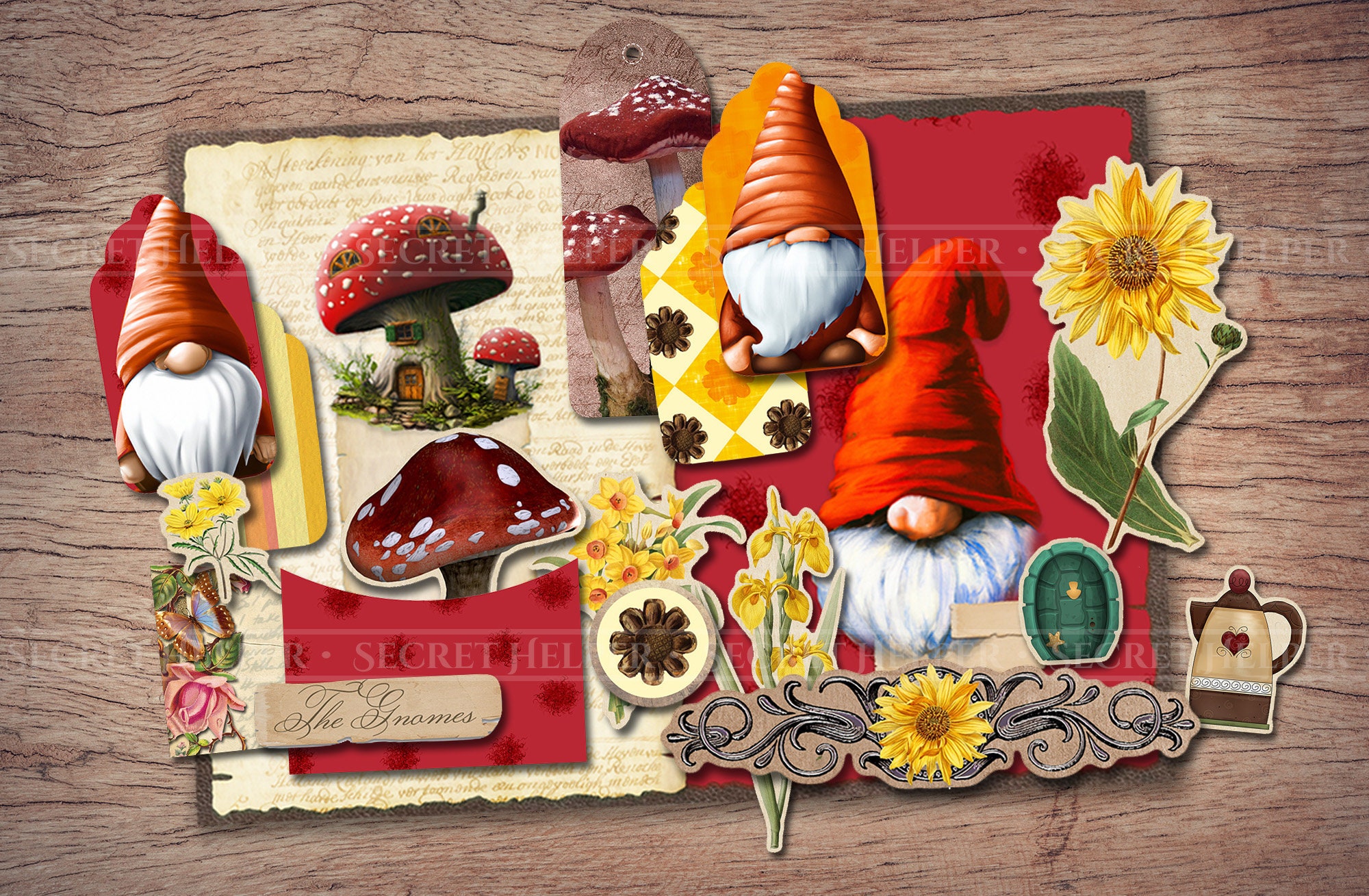 Gnomes Junk Journal Kit printable JPG Pages With Ephemera - Etsy
