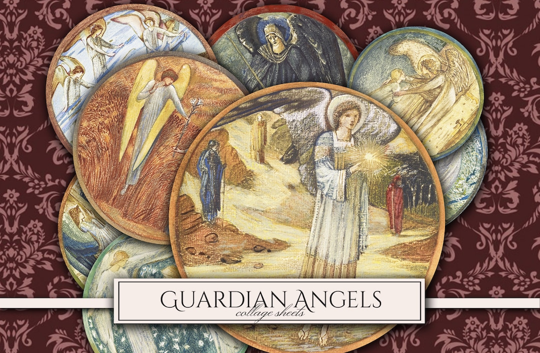 Vintage Guardian Angel Images: Printable Collage Sheet in PDF, Round ...