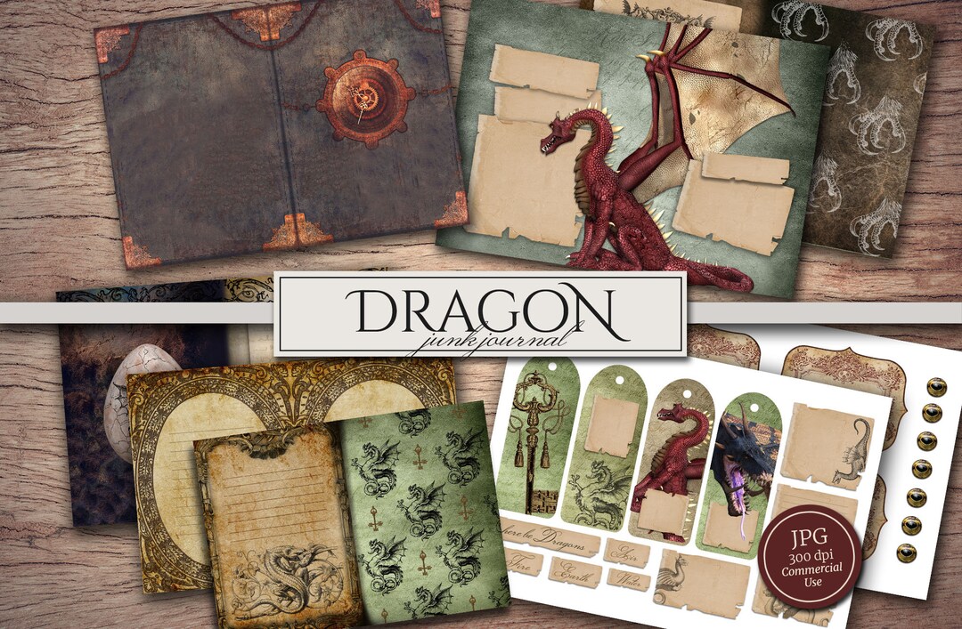 Dragon Junk Journal Kit (printable JPG Pages With Ephemera, Cover ...
